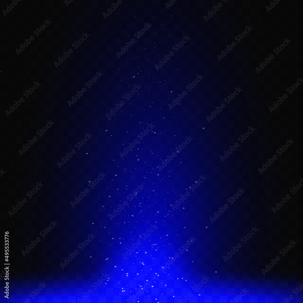 Blue flash effect with dust on transparent background. Vector ...