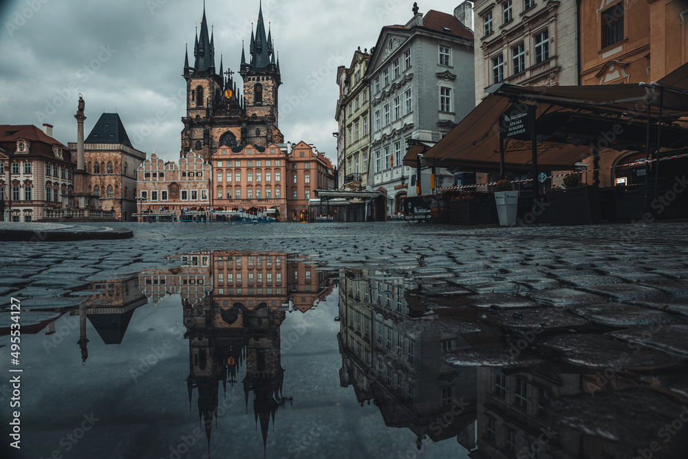 The Old Town Square is surrounded by historic buildings, of which the ...