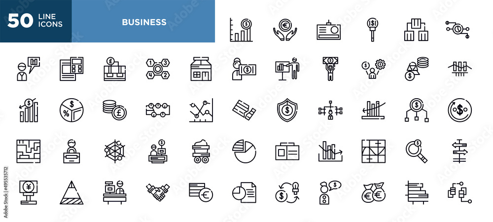 Business Editable Outline Icons Set Business Thin Line Icons Collection Dollar Analysis Bars