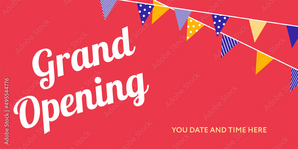 Grand opening vector flyer template. Illustration with text and ...