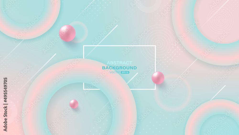 Abstract geometric gradient shape background with realistic pink ball ...