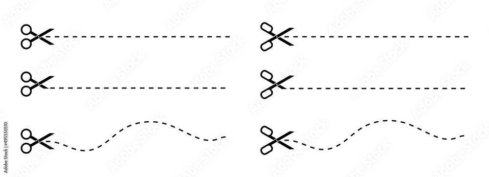 Cut lines with scissors for paper and coupon. Dashed and dotted lines ...