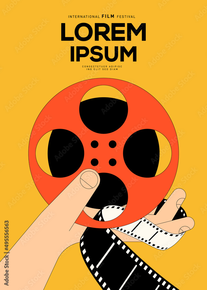 Movie and film poster design template background with filmstrip Stock ...
