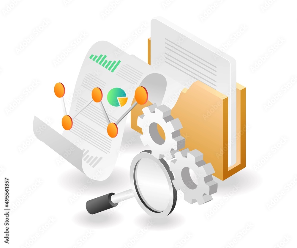 Flat isometric concept illustration. share folder analysis data Stock ...