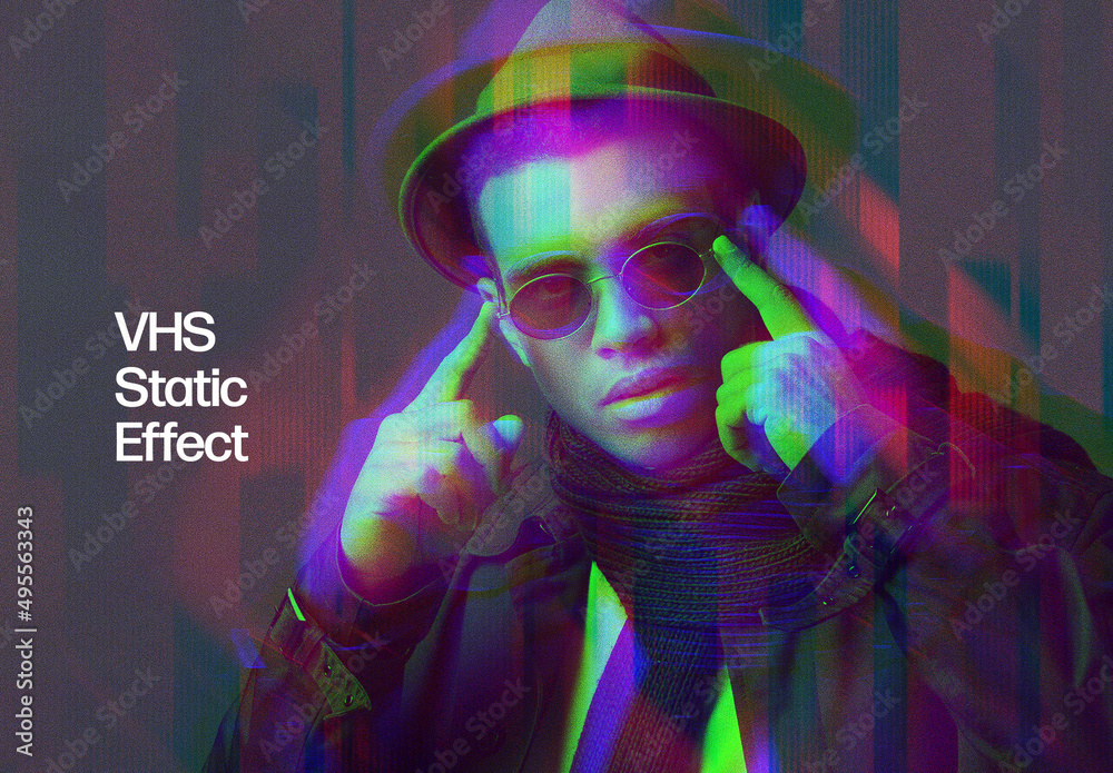 VHS Glitch Photo Effect Stock Template | Adobe Stock