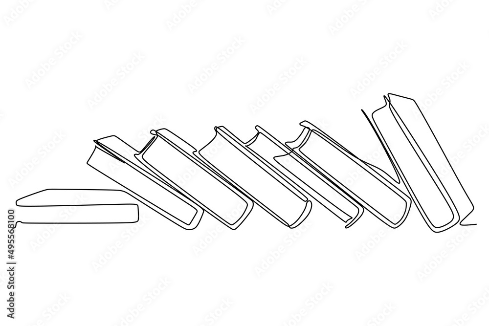 Continuous single line drawing of falling books. Vector illustration ...