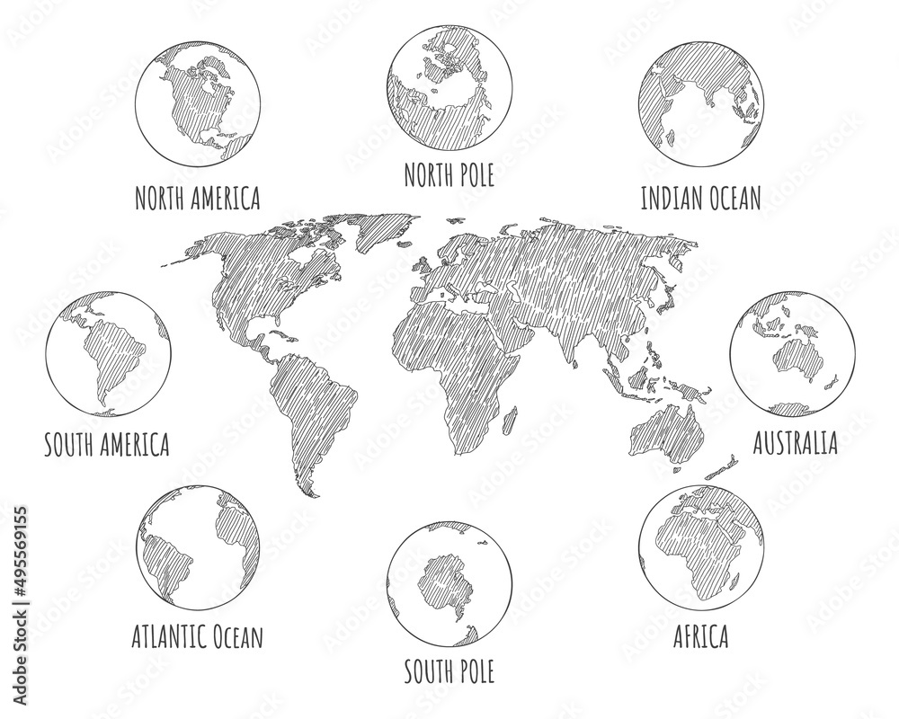Globe maps sketch Stock Vector | Adobe Stock