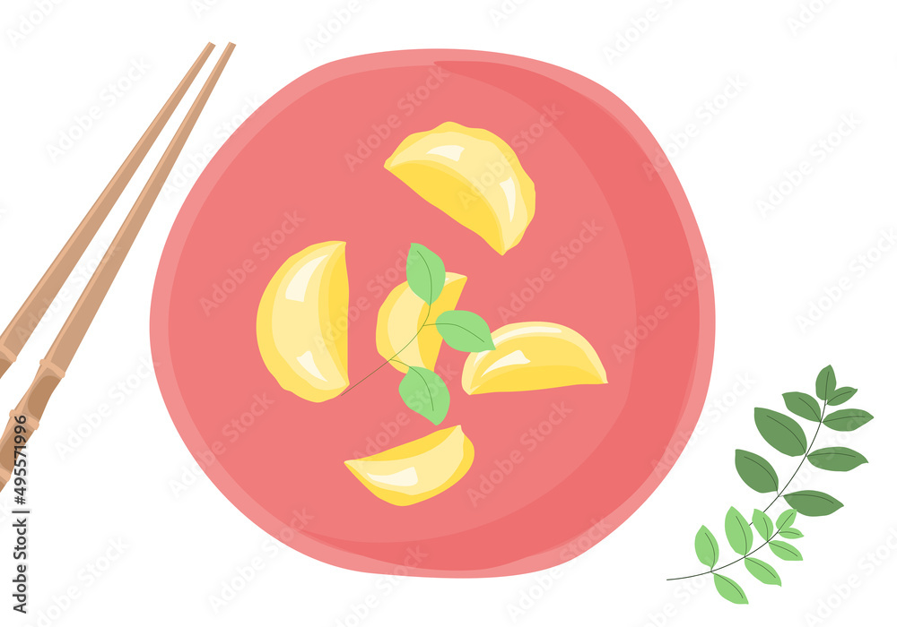 Isolated plate of yellow rice cake with chopstices vector illustration ...