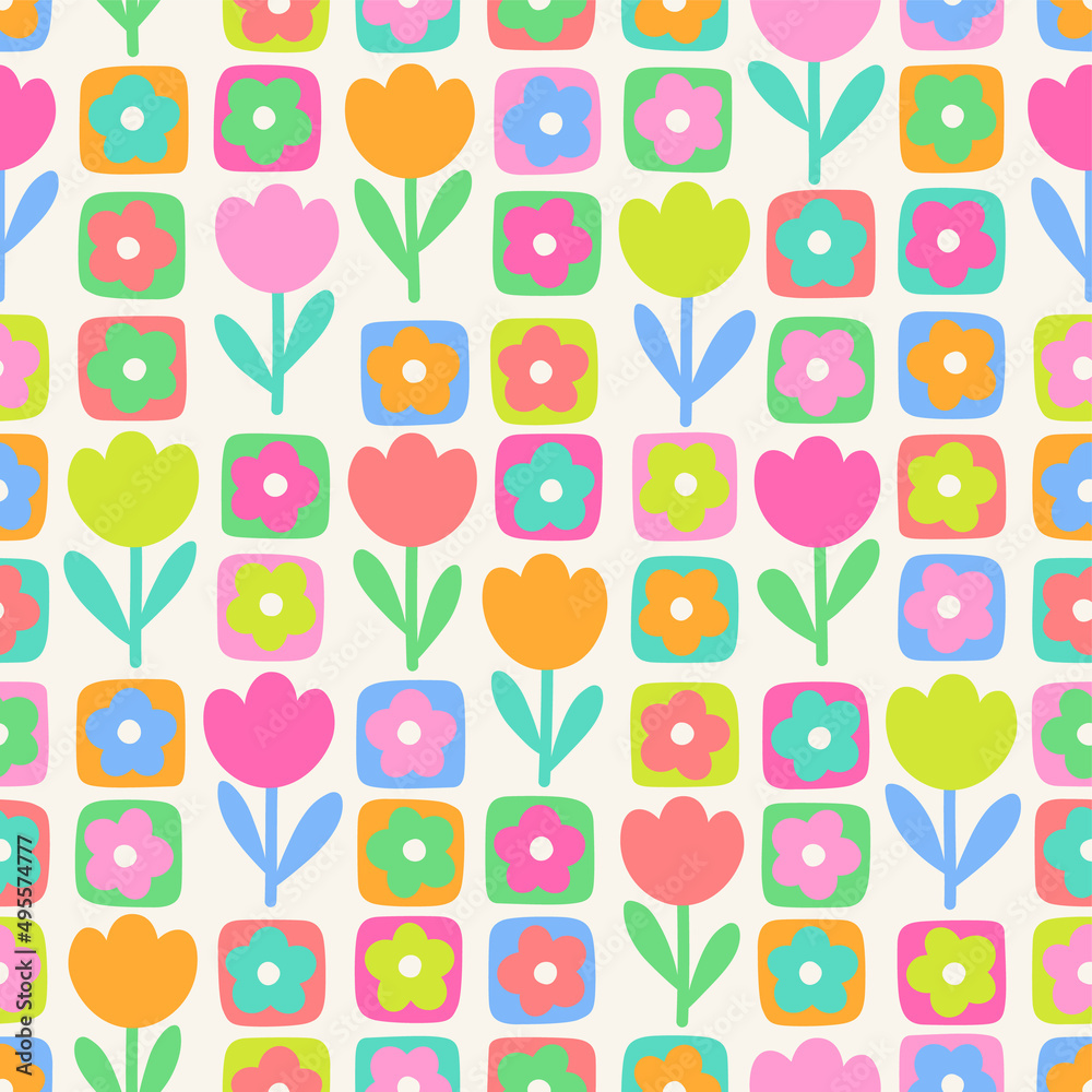 Cute pastel floral grid styled pattern background. Stock Vector | Adobe ...