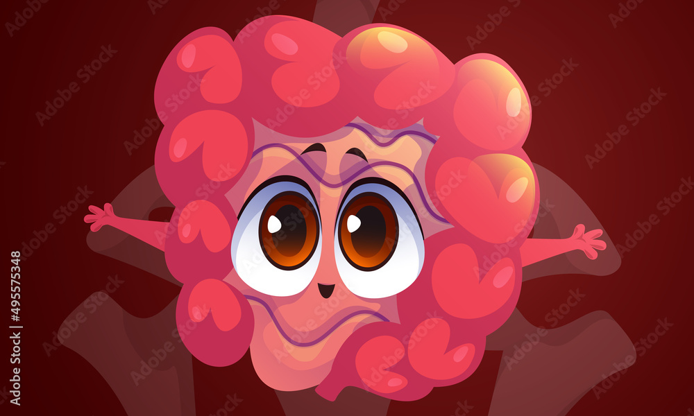 Cute character of intestine, bowel, human internal organ of digestive ...
