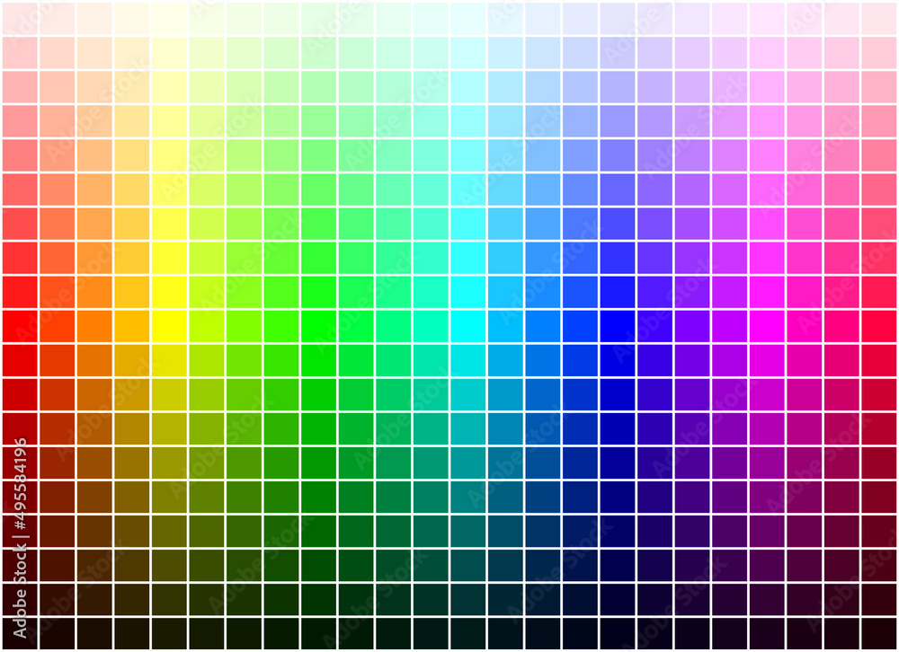 Color table of 24 hues, darker shades on bottom and lighter tints on ...