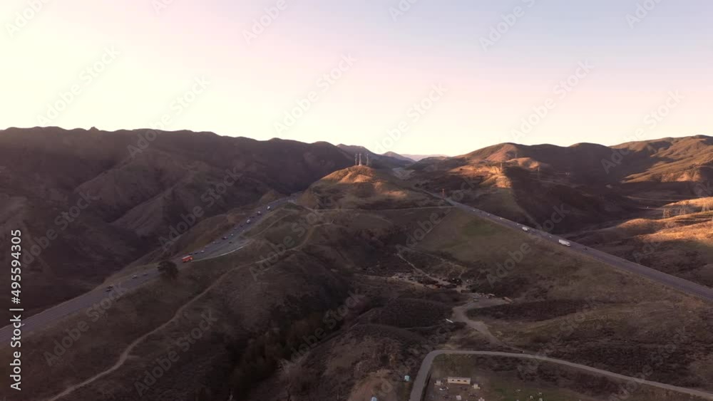 Tejon Pass near Los Angeles, also called the Grapevine, aerial of ...