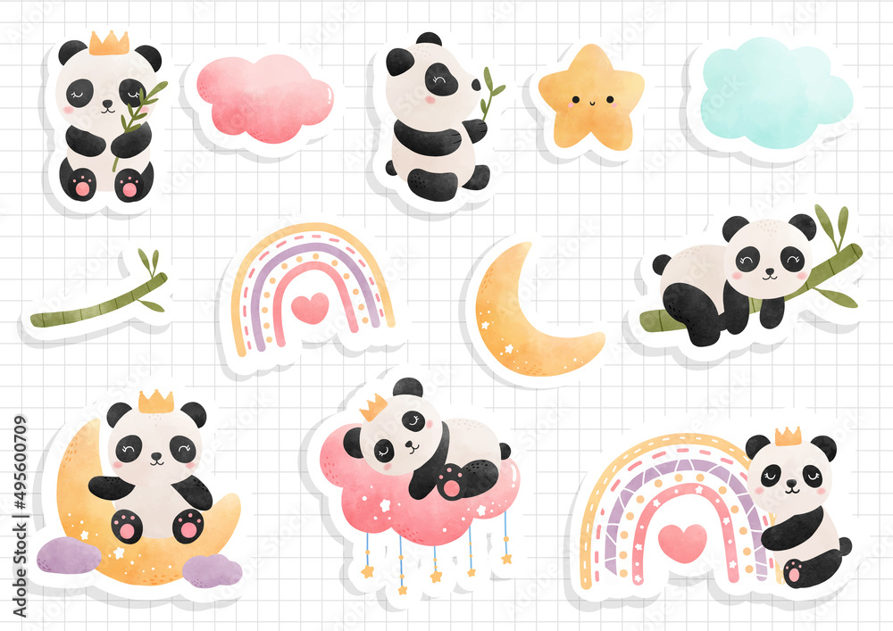 cute little panda sticker sheet and scrapbook Stock Vector | Adobe Stock