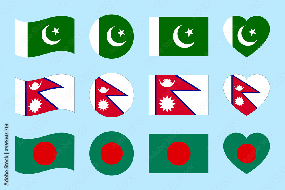 Pakistan, Nepal, Bangladesh flags. vector illustration. Pakistanian ...