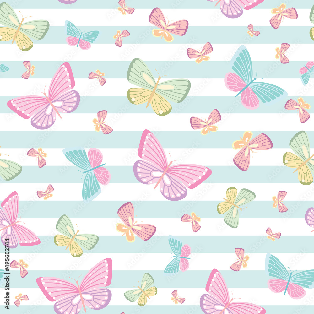 Girly butterfly pattern, seamless vector background Stock Vector ...