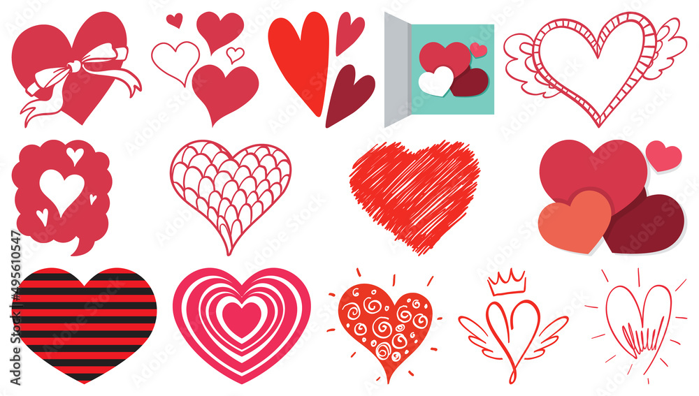 Different style of hearts isolated on white background Stock Vector ...