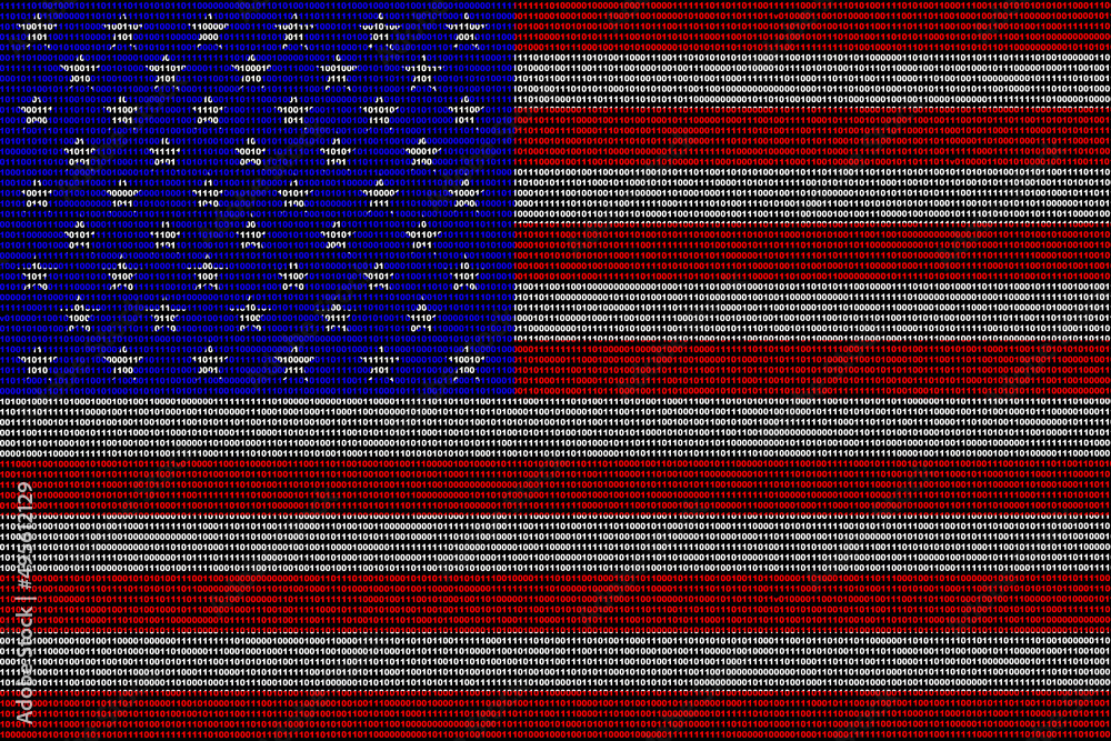Hacker United States (USA). Digital USA flag and a binary background ...