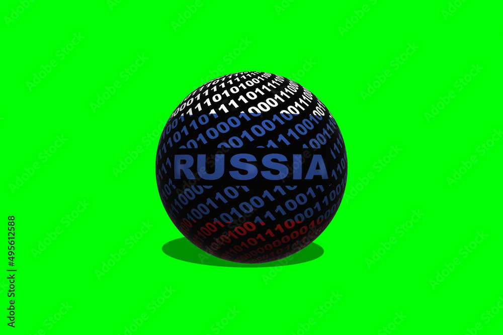 Hacker Russia 3D ball. Digital Russian flag and a binary background ...