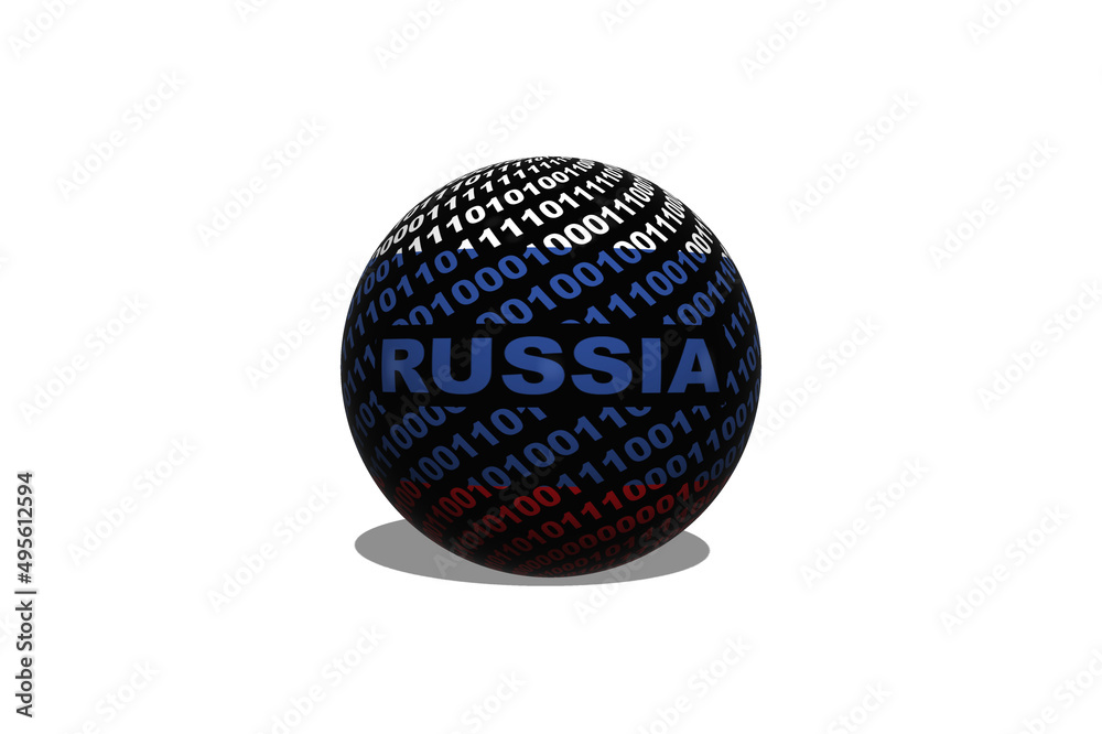 Hacker Russia 3D ball. Digital Russian flag and a binary background ...