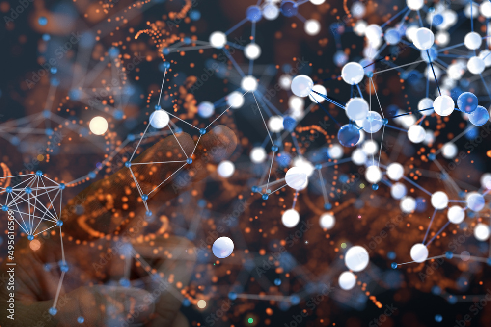 Global network. Blockchain. 3D illustration. Neural networks and ...