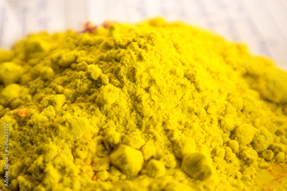 Yellow Abir, also known as Gulal ready for used in Holi Stock Photo ...