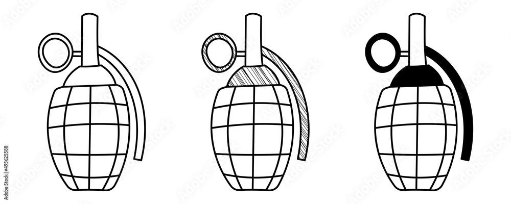 Set of hand drawn vector grenades in a doodle cartoon style Stock ...