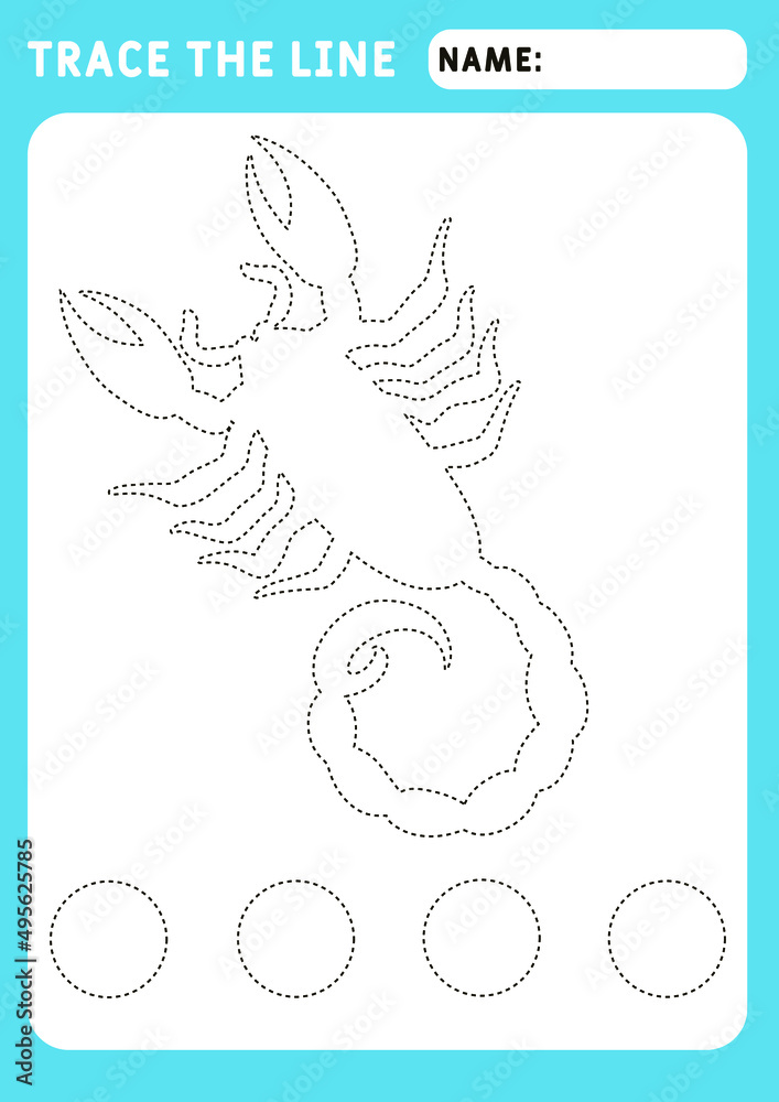 Scorpio. Trace line worksheet for kids. Basic writing. Working pages ...
