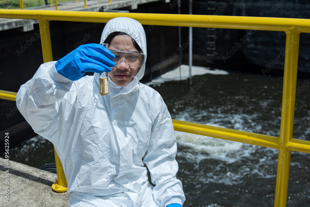 Fotka „Wastewater treatment concept. Service engineer on waste water ...