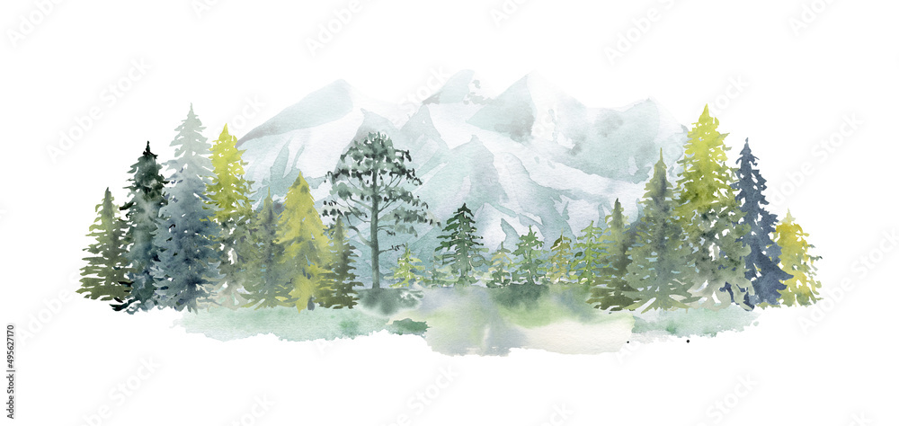 Watercolor forest illustration. Stock Illustration | Adobe Stock