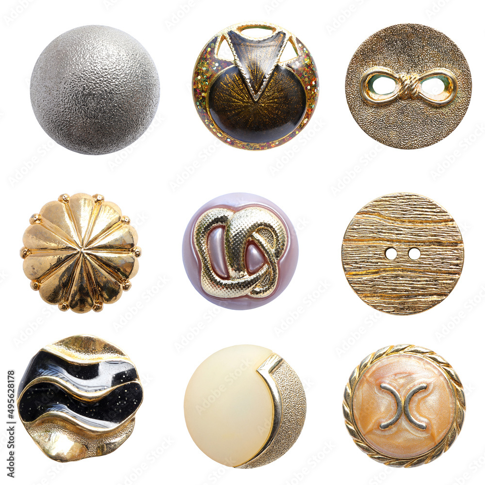 Collection of various buttons, vintage buttons on white background with ...
