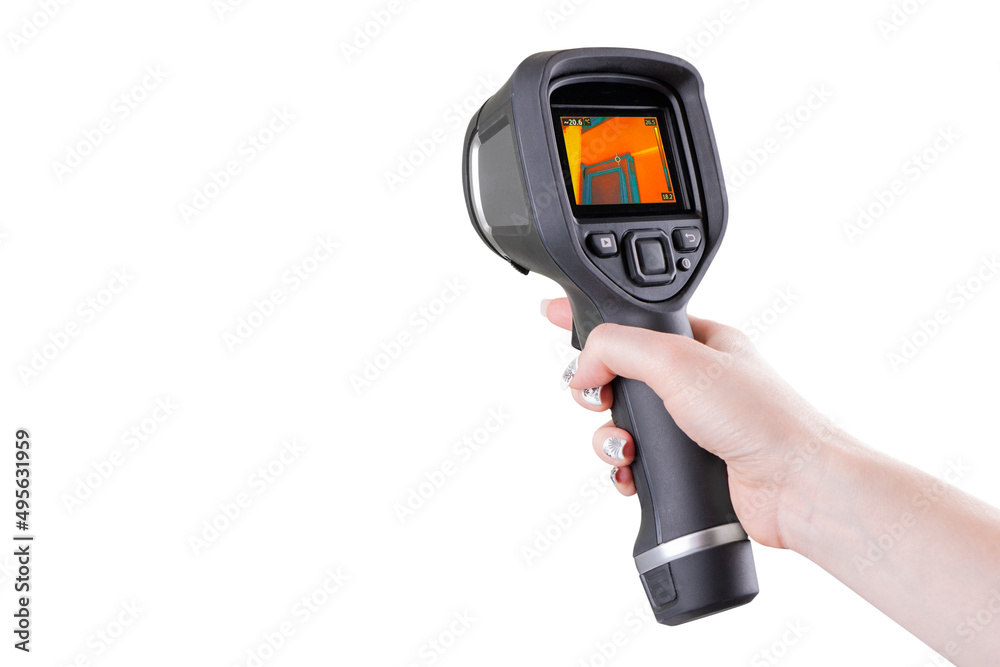 Thermal imager isolated on a white background. Monitoring the ...