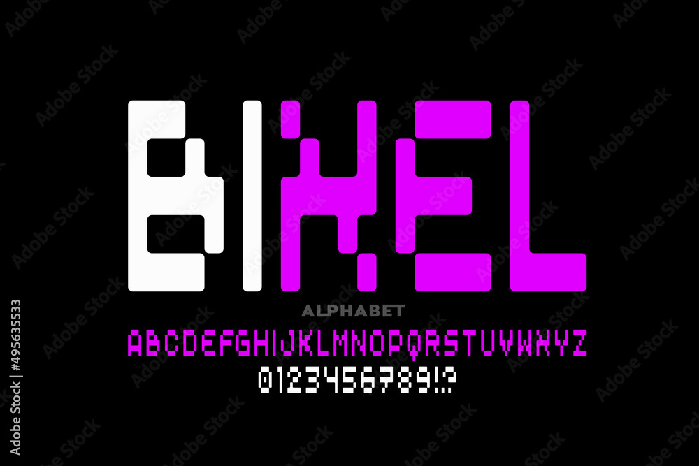 Pixel style font, alphabet letters and numbers, vector illustration ...