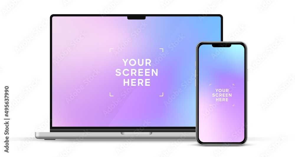 Modern laptop mockup front view, isolated on white background. Notebook ...
