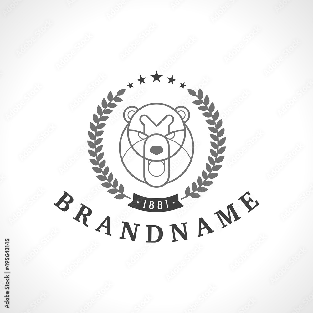Vintage bear face line art logotype emblem symbol. Can be used for ...