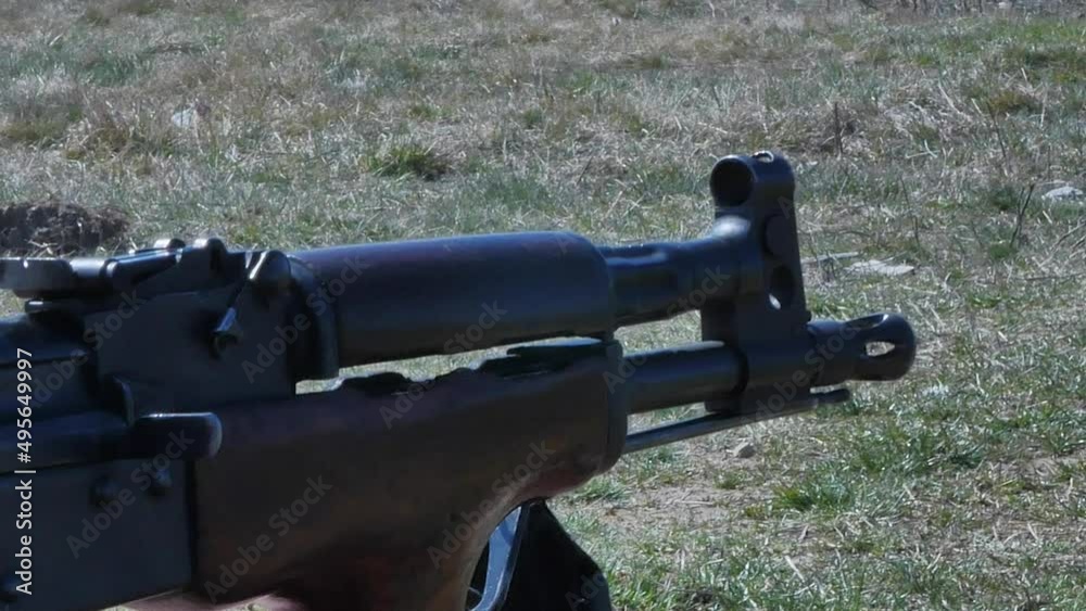 Military training. Soldier participates in a shooting training in a ...