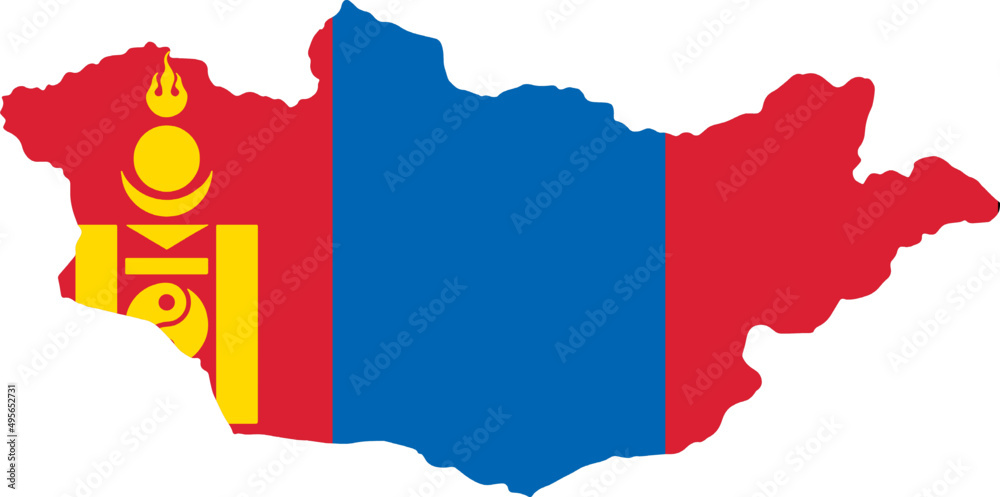 Mongolia flag on map isolated on png or transparent background,Symbol ...
