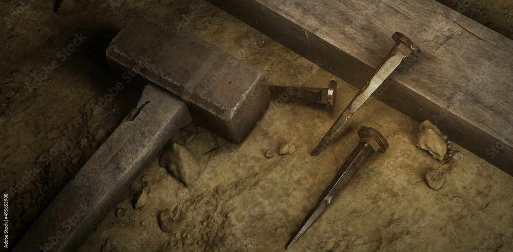 Crucifixion Of Jesus Christ. Cross With three Nails Stock Illustration ...