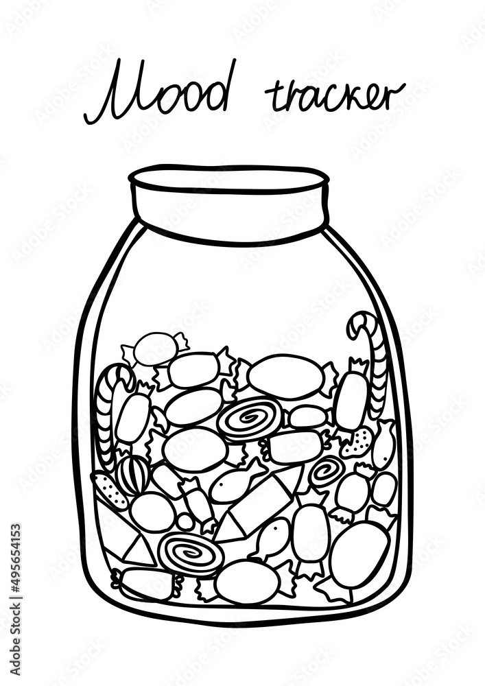 Printable A4 paper sheet with hand drawn jar and candies, tracker for ...