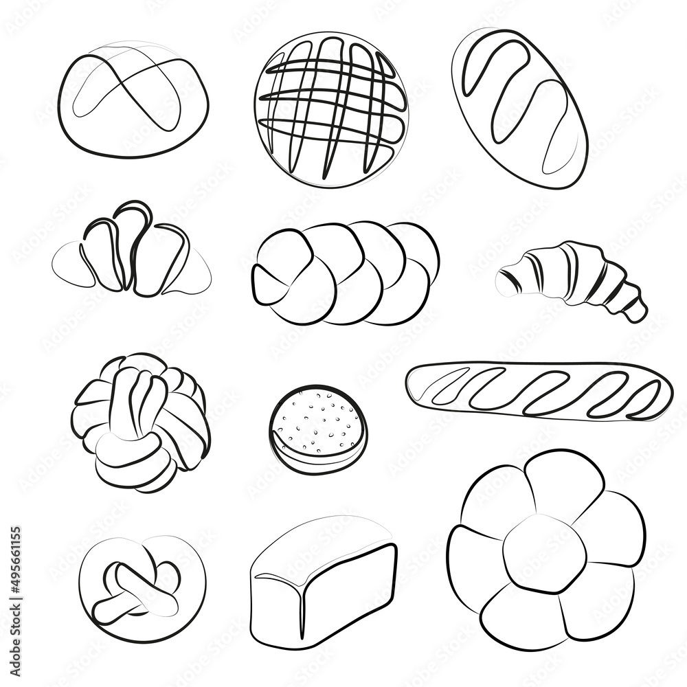 Trendy vector set for bakery or cafe.Illustrations of buns,bread ...
