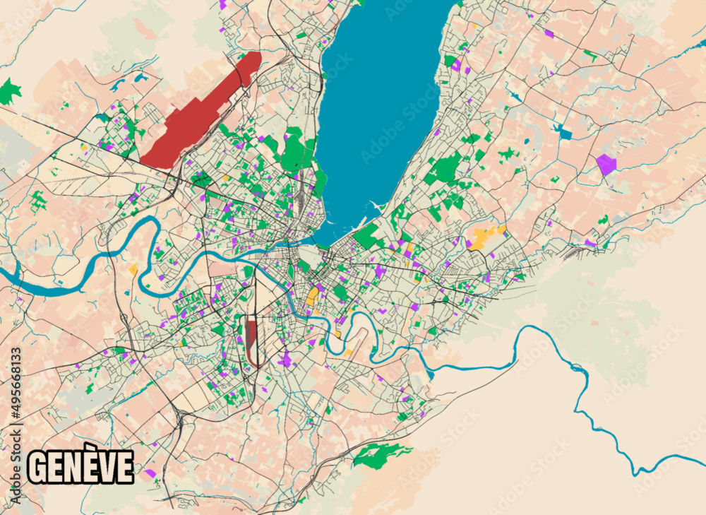 Vector poster editable city map Genève, Switzerland Data From ...