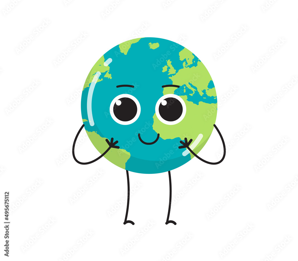 Cute earth characters different emotions and cartoon mascot globe ...