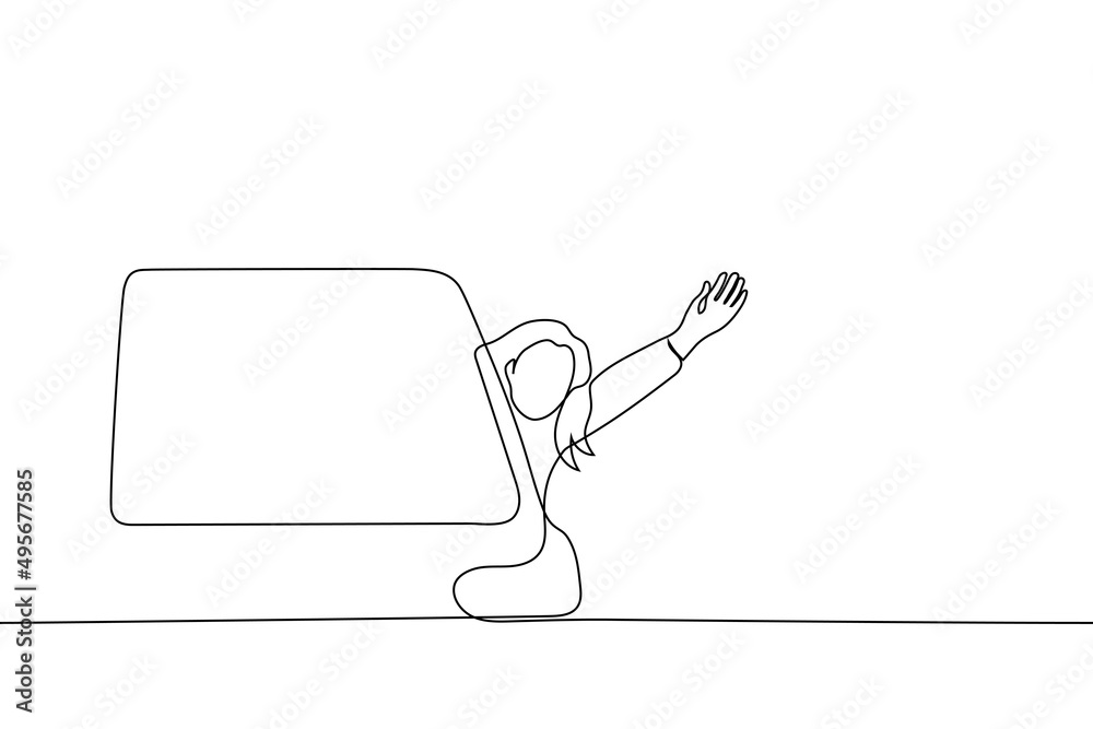 woman waves her hand from the window of a departing car and pulled her ...