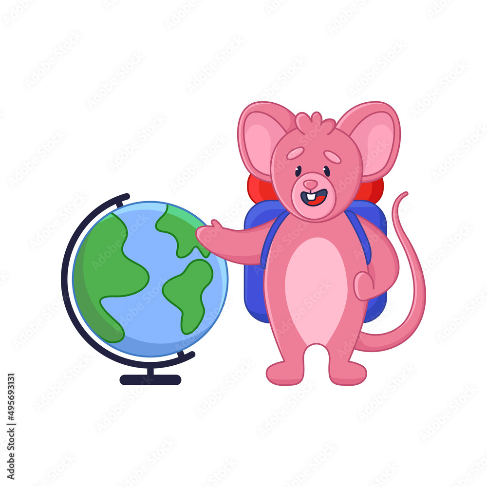 Pink mouse cartoon character planning hiking trip sticker. Adorable ...