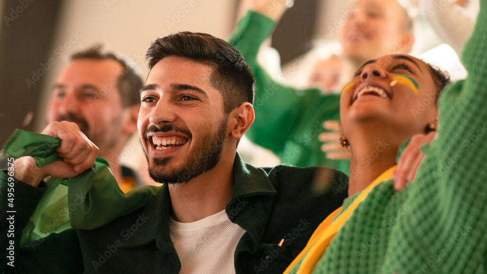 Brazilian young football fans celebrating their team's victory at ...