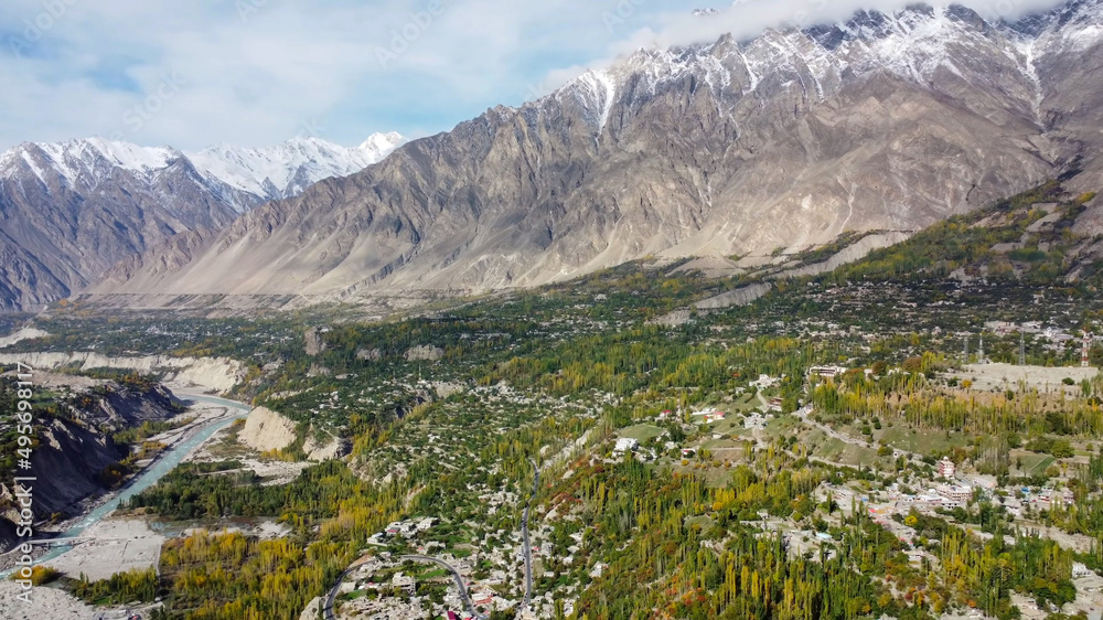 River flowing in Hunza Valley in the northern part of the Gilgit ...