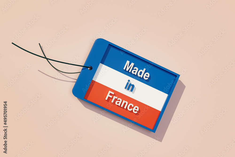 Made in France, tag in the national colors of France. Country of origin ...