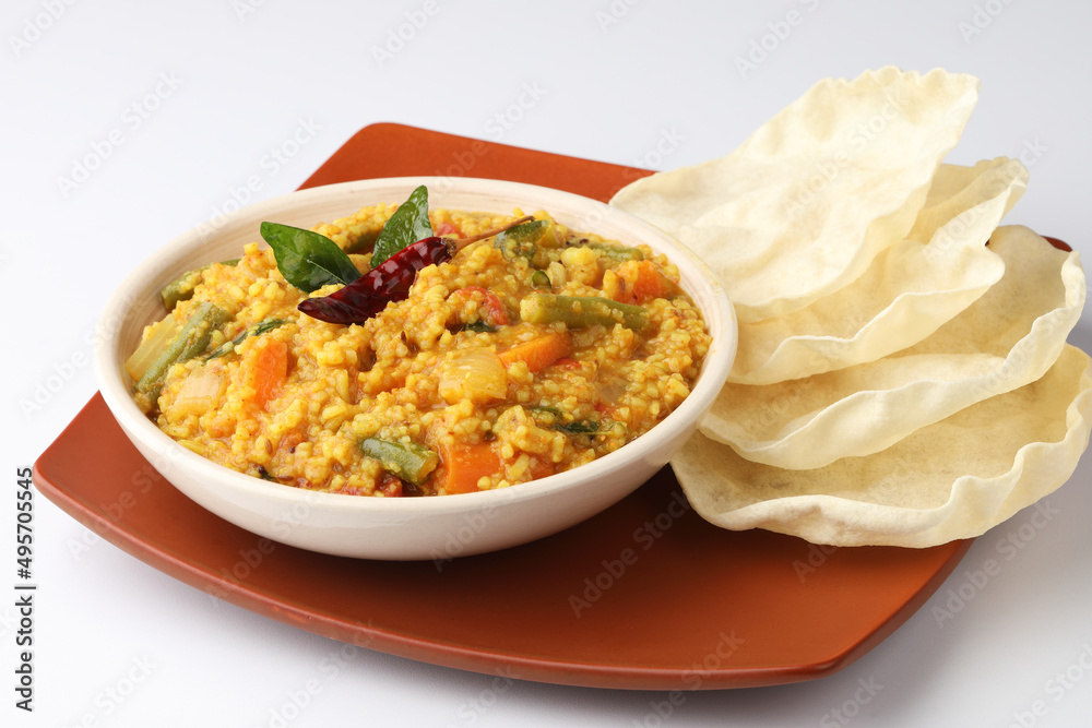 South Indian traditional vegetarian rice dish, bisi bele bath, Sambar ...