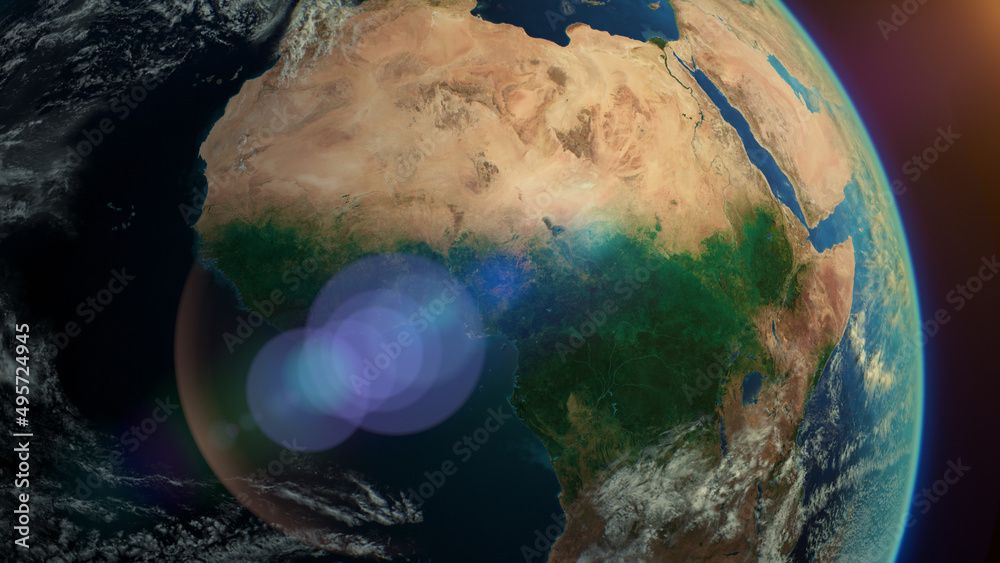 Africa continent of Planet Earth rotation a day from the space. Sunrise ...