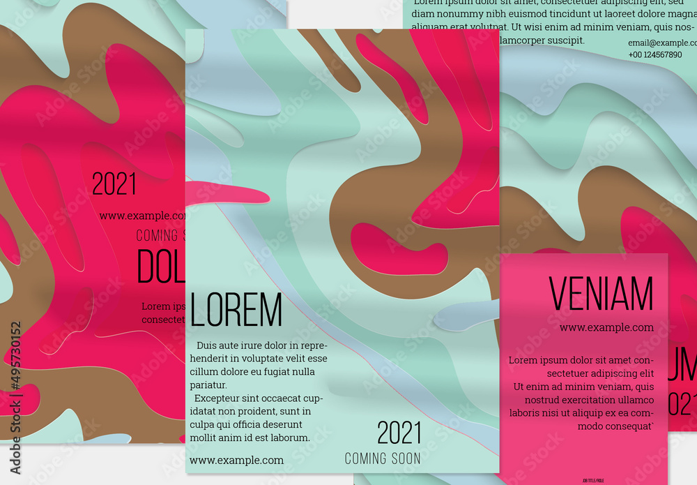 Flyer Layout with Paper Cut Craft Wavy Layered Texture Stock Template ...