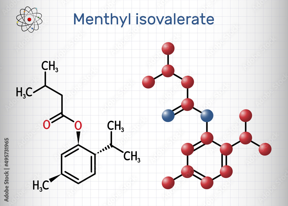 Menthyl isovalerate, validolum, validol molecule. It is drug, menthyl ...